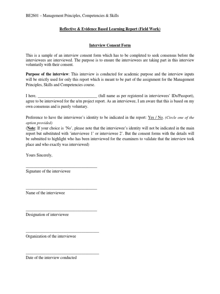 Interview Consent for BE2601 Report | PDF | Consensus Decision Making ...