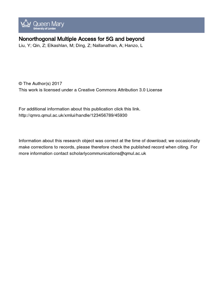 Nonorthogonal Multiple Access For 5G and Beyond | PDF | Channel Access Method | Mimo