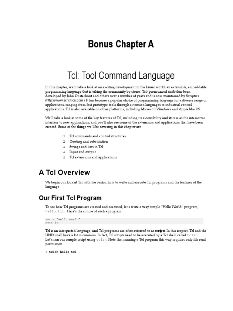 Tcl Tool Command Language Bonus Chapter A Pdf Array Data Structure Control Flow