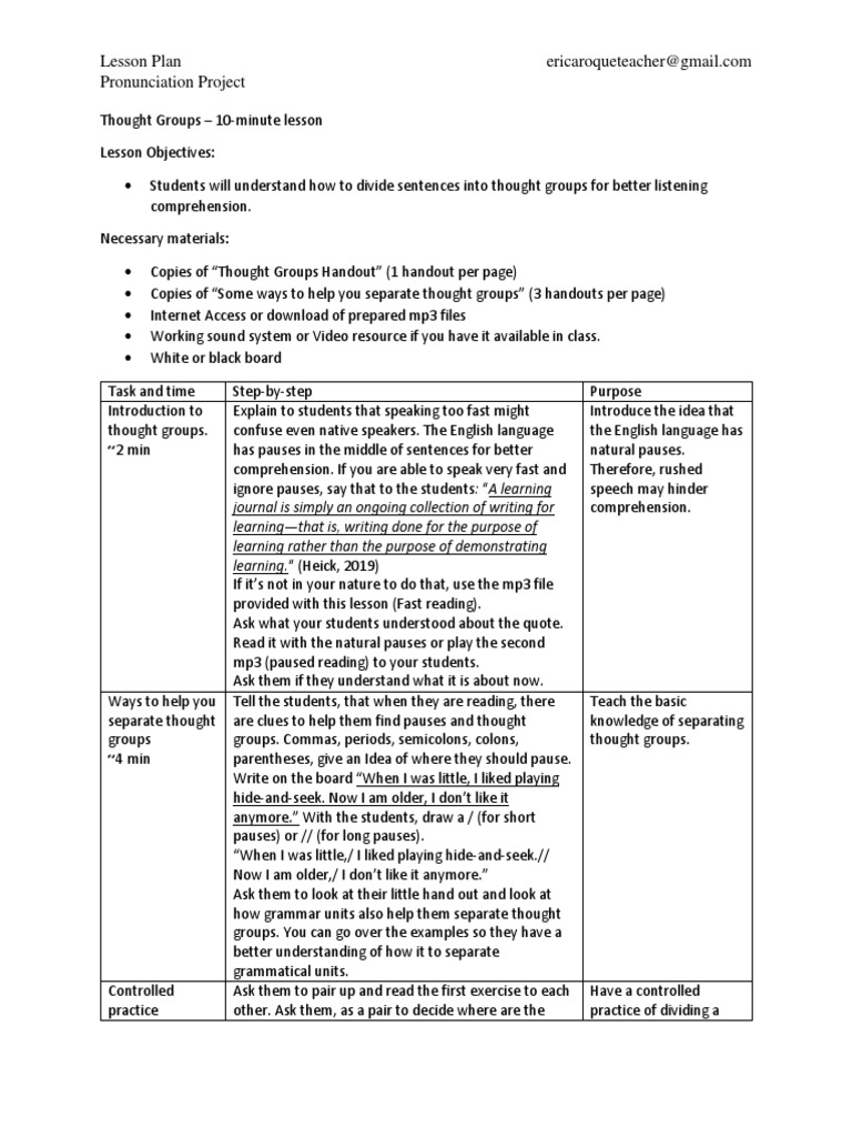 Lesson Plan Pronunciation Project | PDF | English Grammar | Verb