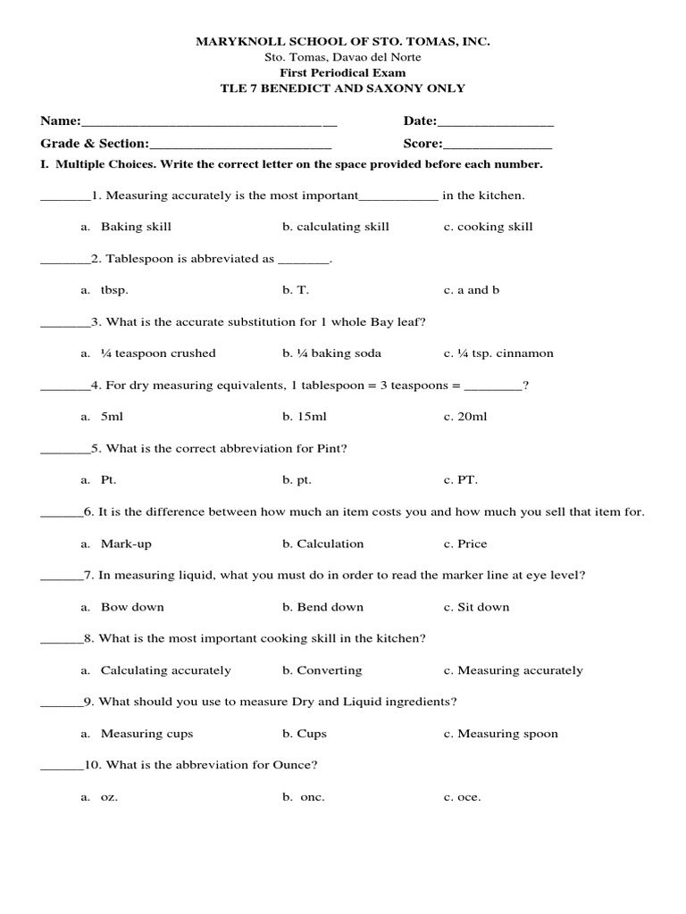 Name: - Date: - Grade & Section: - Score | Download Free PDF ...