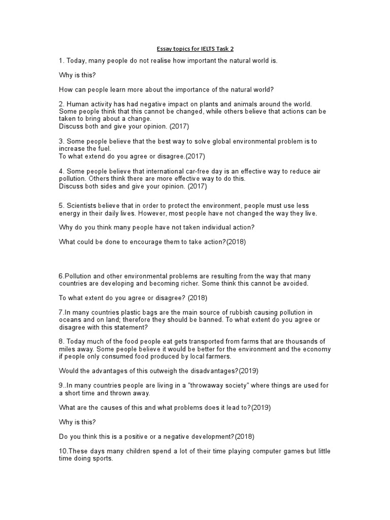 IELTS Writing Task2 Common Topics | PDF | Natural Environment | Pollution