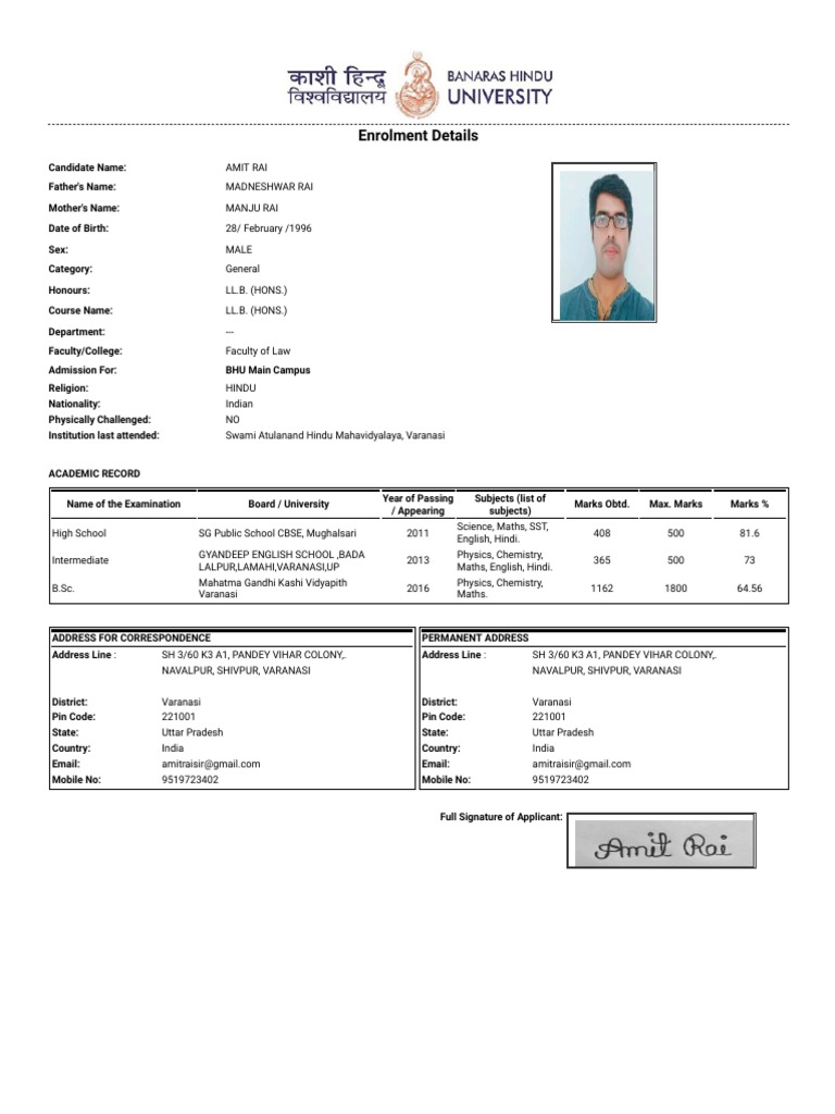 Enrolment Details for LL.B. Candidate | PDF