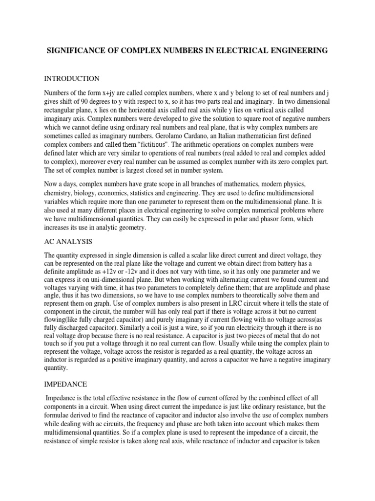 Complex Numbers in Electrical Engineering | PDF | Electrical Impedance ...