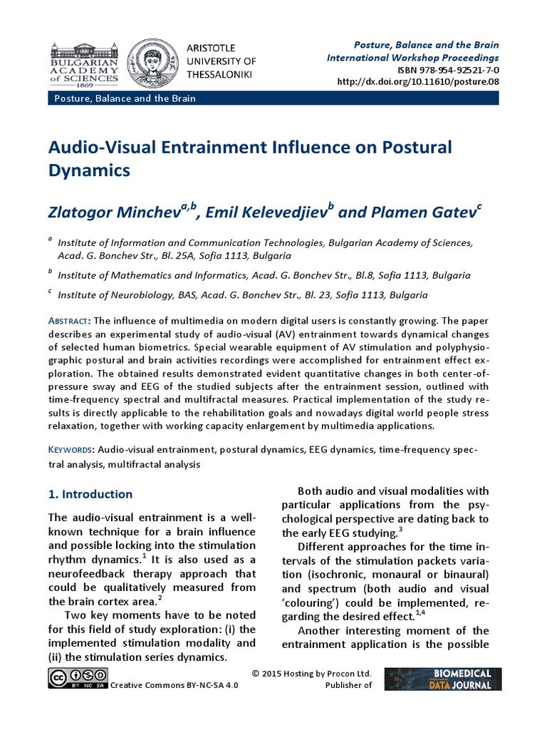 Audio-Visual Entrainment Influence On Postural Dynamics: Zlatogor Minchev, Emil Kelevedjiev and ...