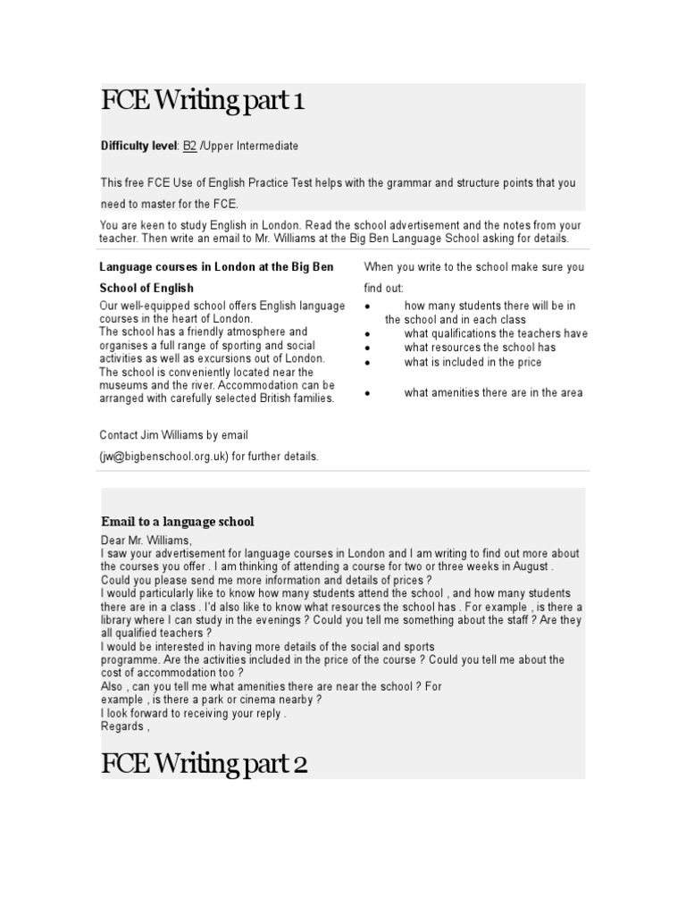 FCE Writing (Part 1, 2) | Download Free PDF | Sports