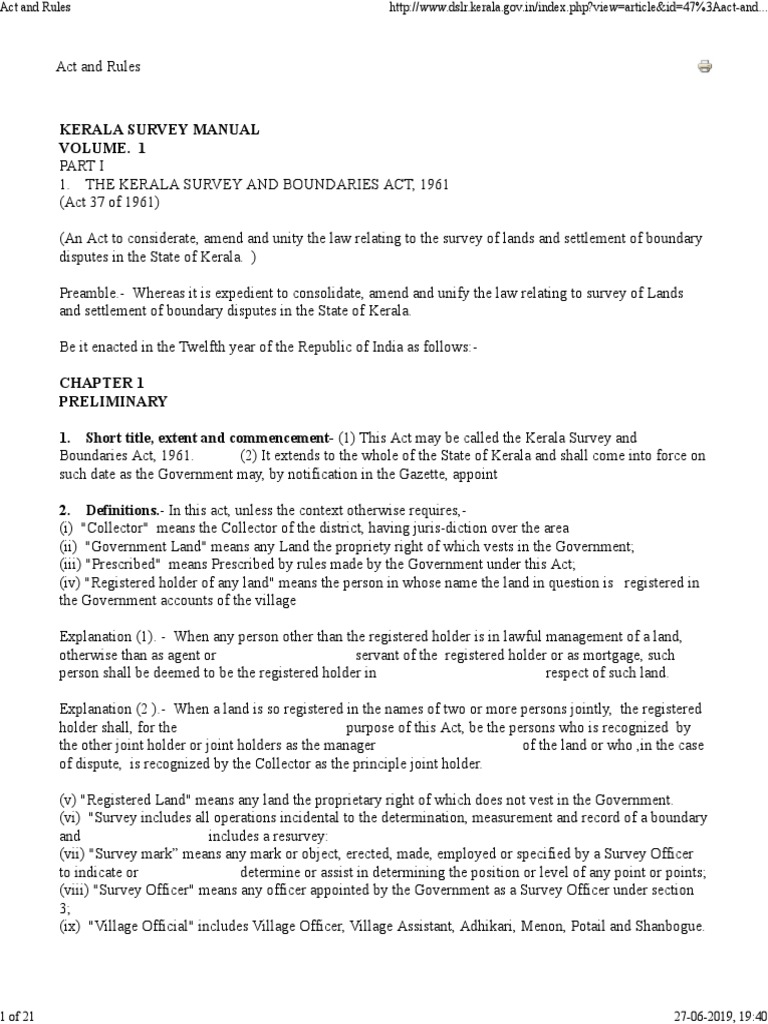 Kerala Survey Manual Overview 2019 | PDF | Arbitration | Surveying