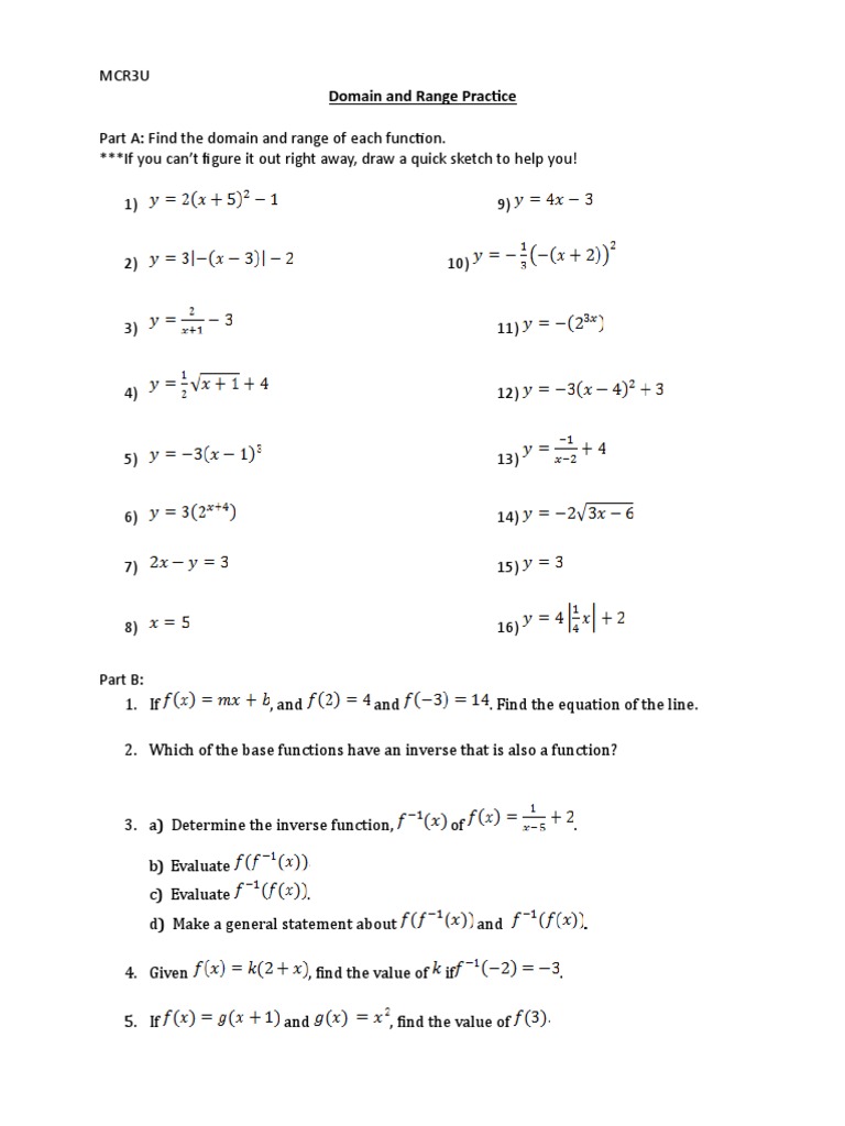 MCR3U-Unit 1 Assignment | PDF | Function (Mathematics) | Cartesian ...