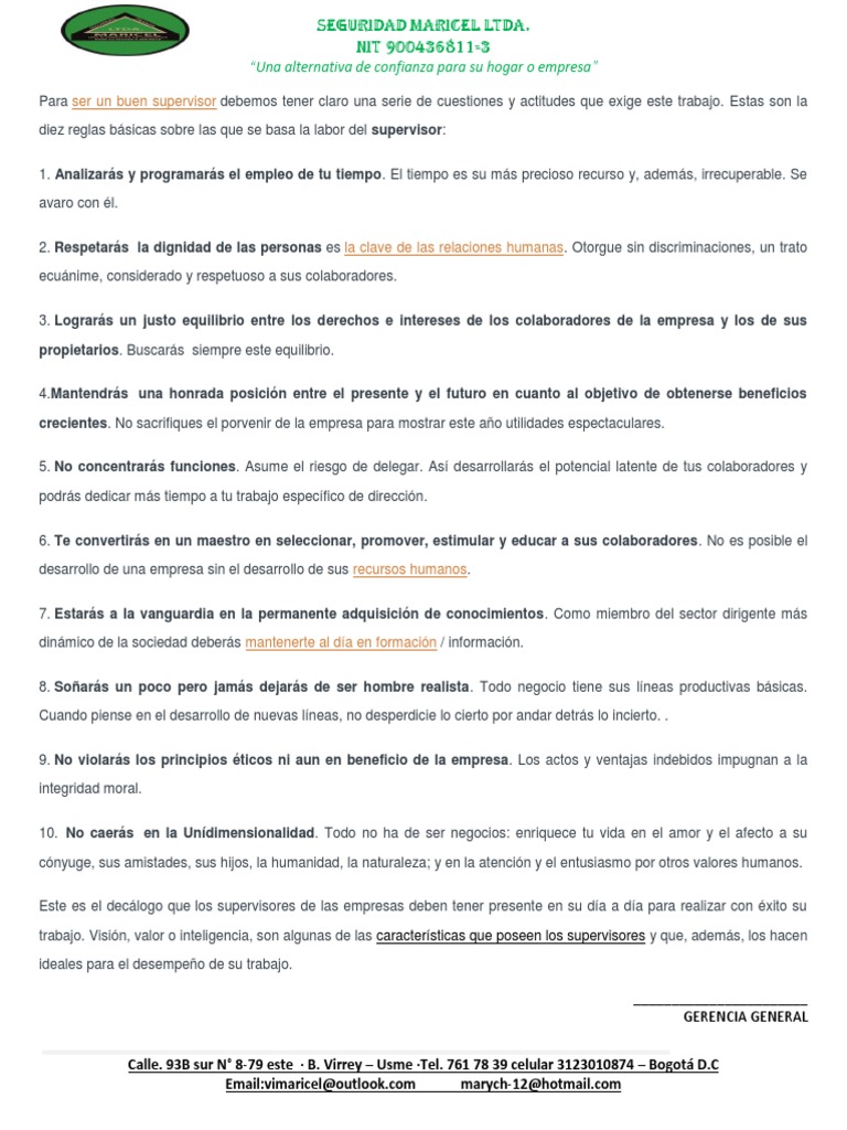 Decálogo para Ser un Buen Supervisor | PDF