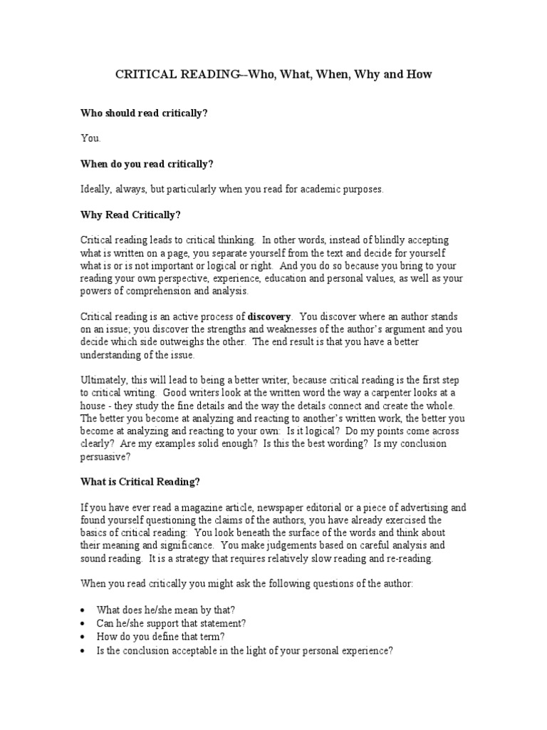 CRITICAL READING - Who, What, When, Why and How: Who Should Read ...