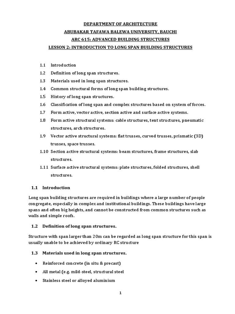 ARC 615 Advanced Building Structures Lesson 2 Introduction To Longspan ...