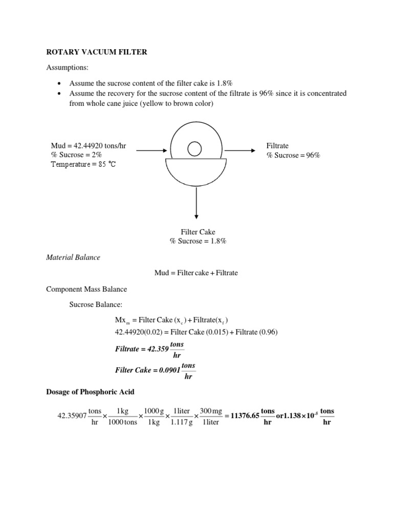 ROTARY VACUUM FILTER Material Balance | PDF | Filtration | Sucrose
