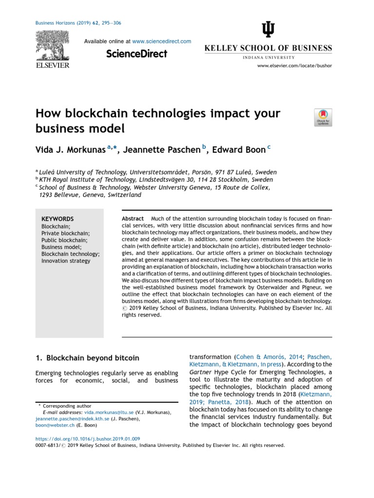 How Blockchain Technologies Impact Your Business Model 2019 Business ...
