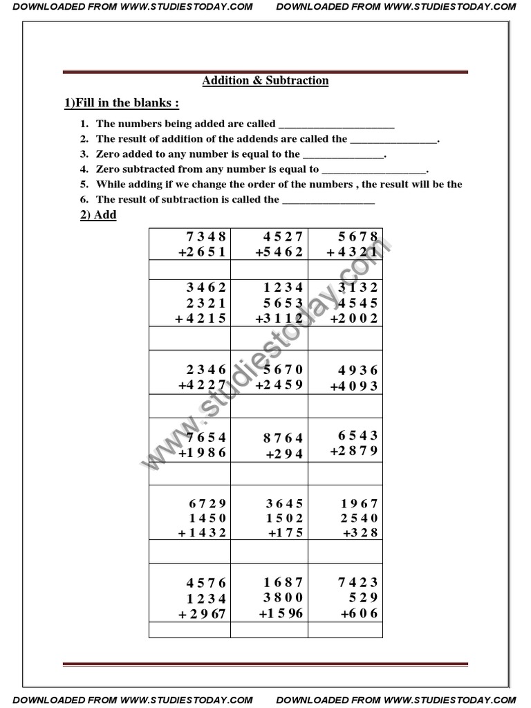 CBSE Class 3 Mathematics - Addition & Subtraction | PDF | Abstract ...
