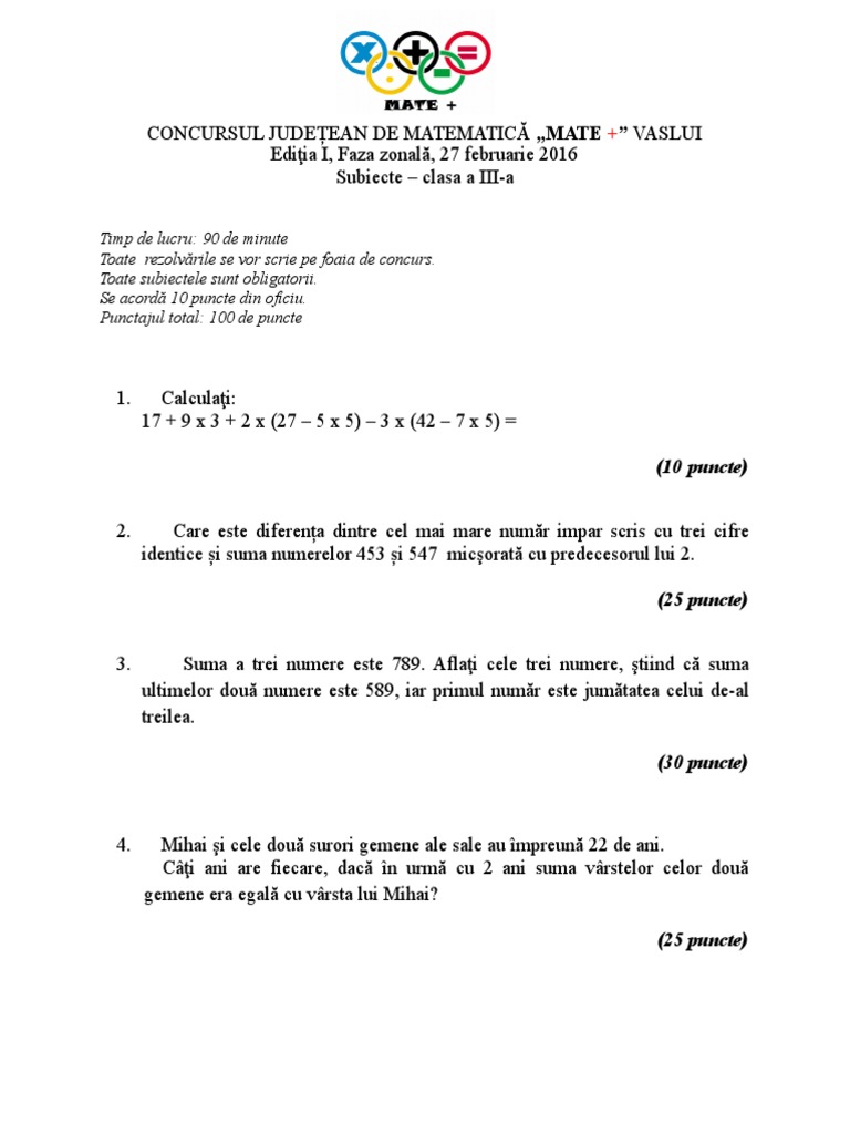Subiecte Mate + | PDF