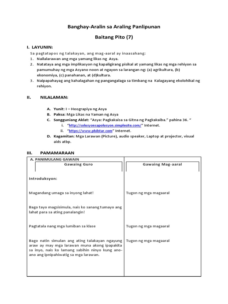 Lesson Plan For AP7 (7!29!2019) | PDF