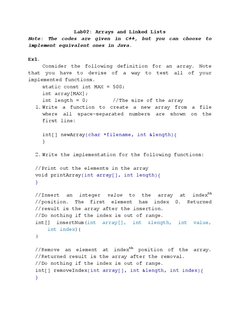 Implement Equivalent Ones in Java.: Lab02: Arrays and Linked Lists ... Implement Equivalent Ones in Java.: Lab02: Arrays and Linked Lists ...