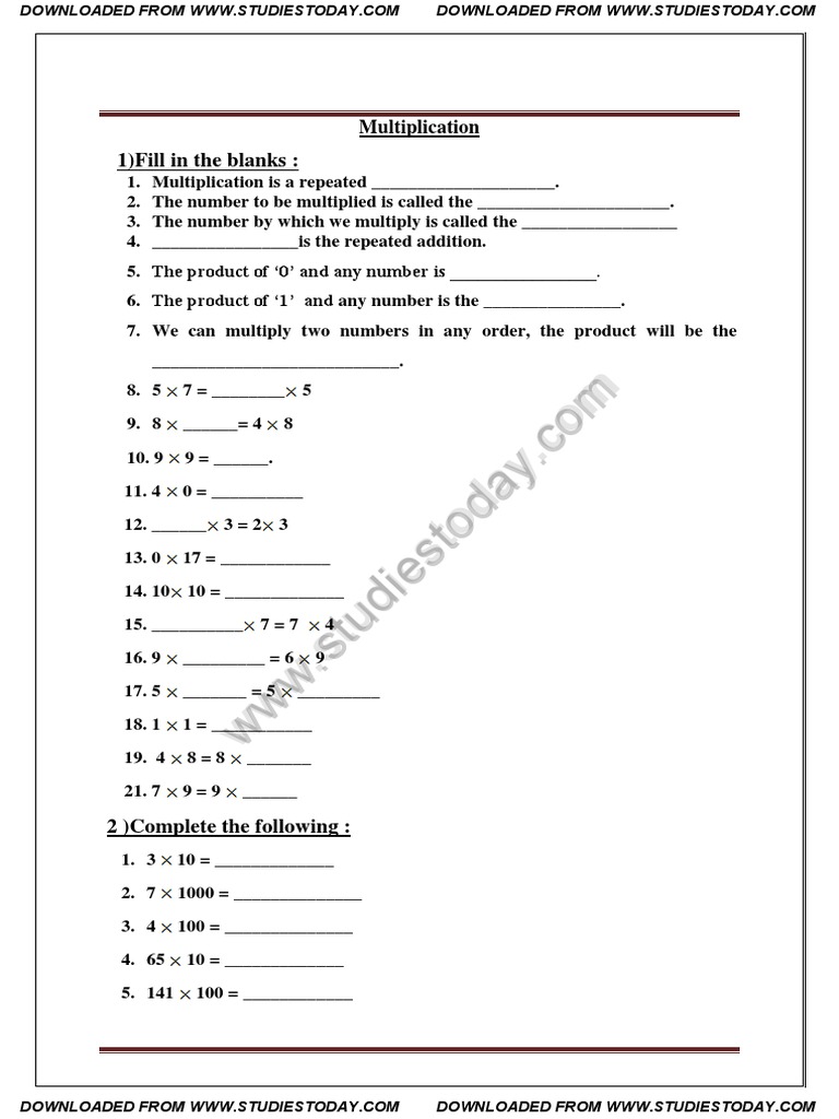 CBSE Class 3 Mathematics - Multiplication | PDF | Arithmetic | Teaching ...