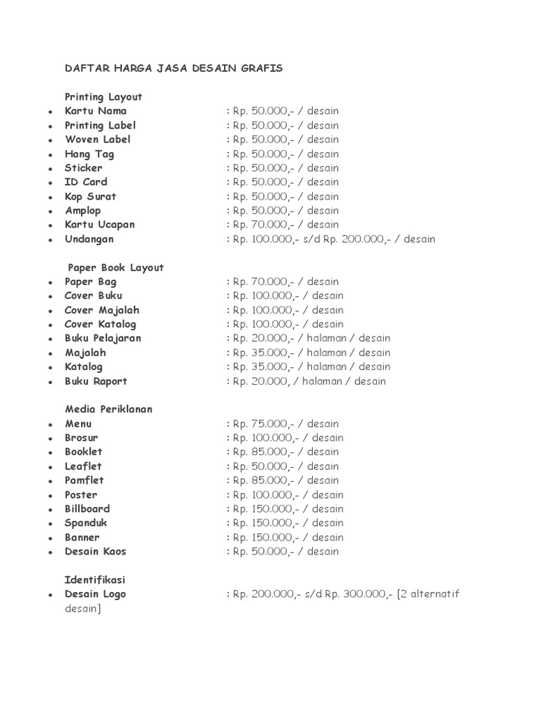 Daftar Harga Jasa Desain Grafis | PDF