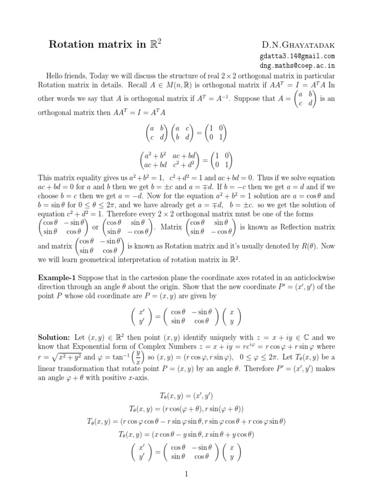 Rotation Matrix Defintion | PDF | Matrix (Mathematics) | Trigonometric ...
