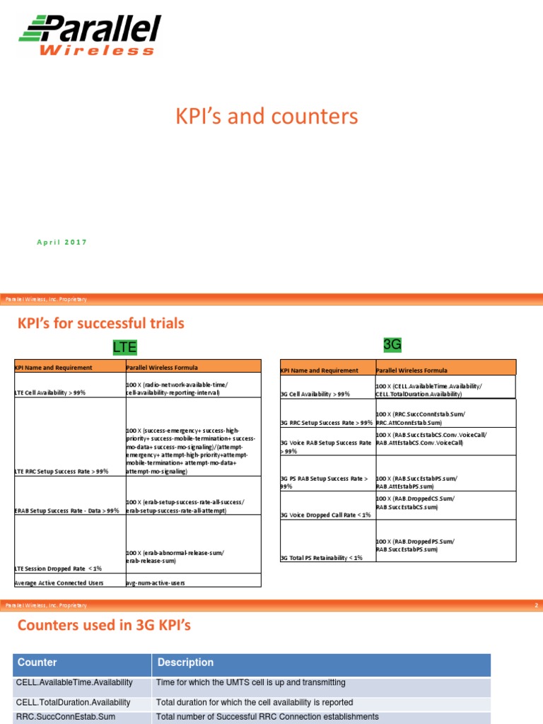 3G-4G PW-KPIs-Counters-ver1 PDF | PDF | 3 G | Wireless Networking