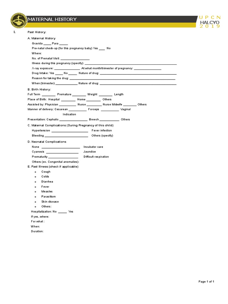 Maternal History Form | PDF | Pregnancy | Childbirth