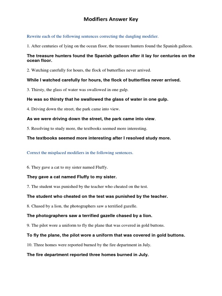 Modifiers Answer Key | PDF