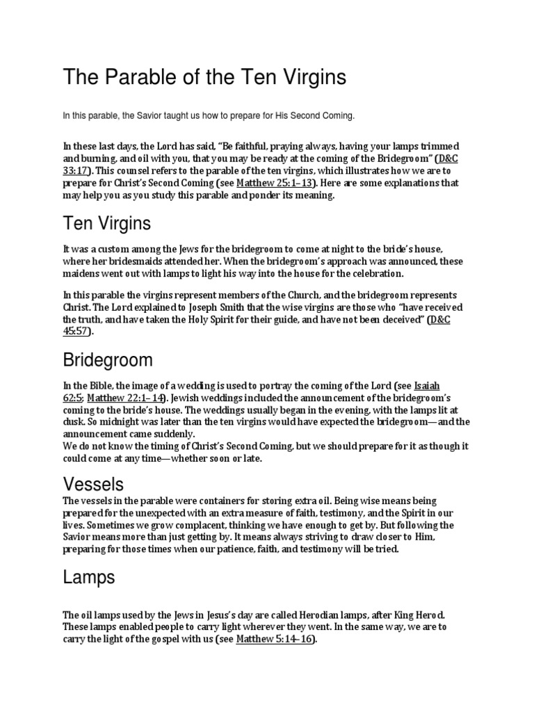 Lessons from the Ten Virgins Parable | PDF | Jesus | Christian Belief ...
