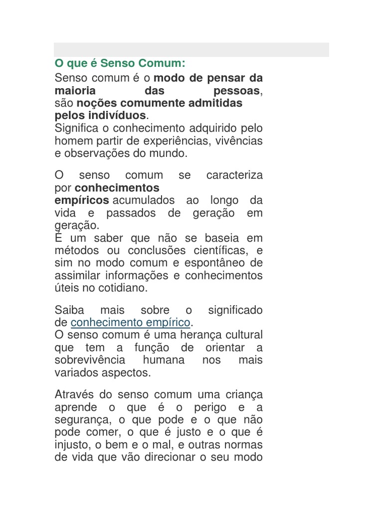 O significado e as principais características do senso comum | PDF ...