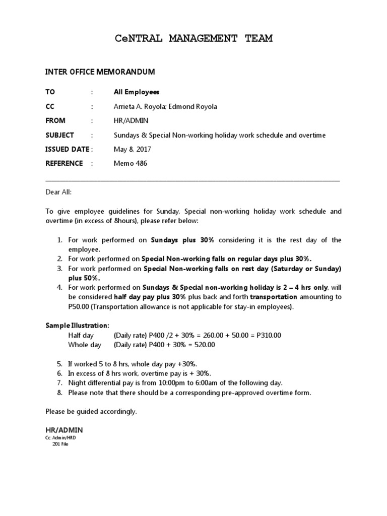 Sunday and Holiday Work Guidelines | PDF | Career & Growth | Business