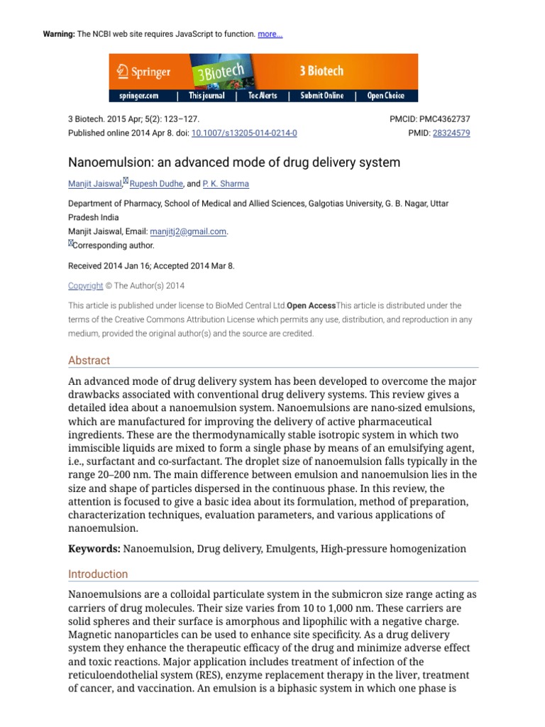 Nano Emulsion | PDF | Emulsion | Colloid