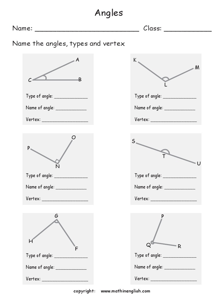 Angles: Name: - Class: - Name The Angles, Types and Vertex | PDF ...