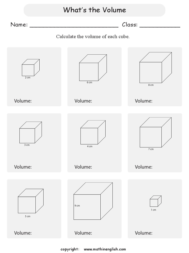 Name: - Class: - : Calculate The Volume of Each Cube | PDF