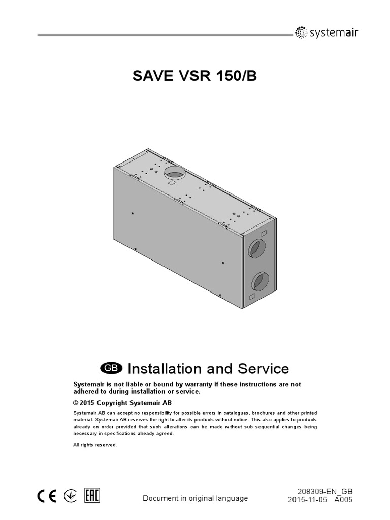 VSR 150 Installation and Service | PDF | Duct (Flow) | Electrical Connector