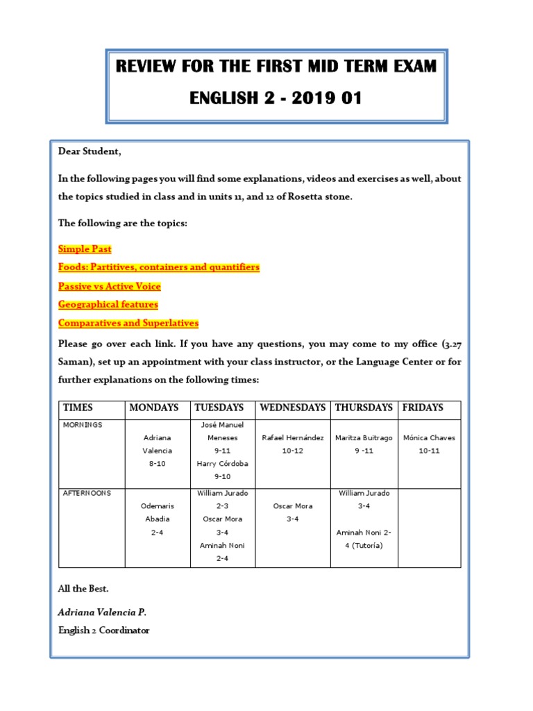 English 2 Midterm Exam Review Guide | PDF | English Language | Grammar