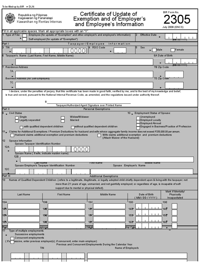 Certificate of Update of Exemption and of Employer's and Employee's ...