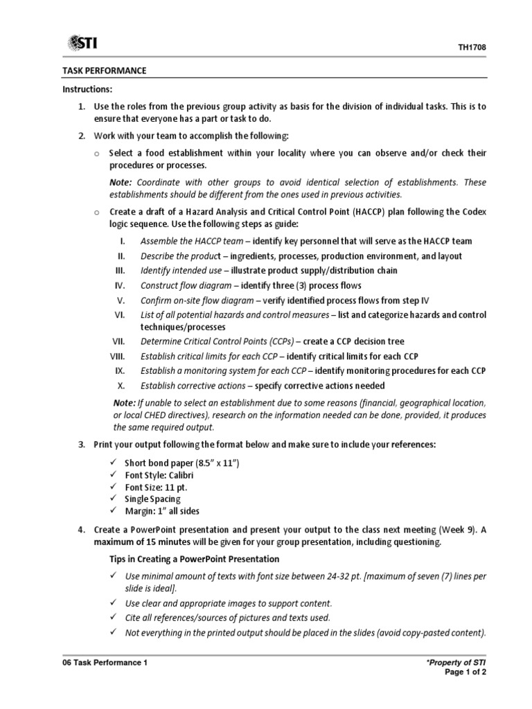 Task Performance Instructions:: Property of STI | PDF | Hazard Analysis ...