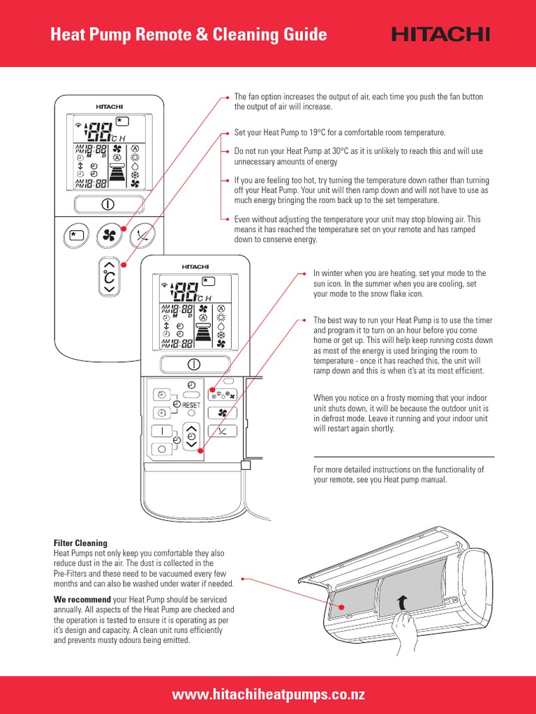 Hitachi Heat Pump Remote and Cleaning Guide 1212 PDF | PDF | Heat Pump ...