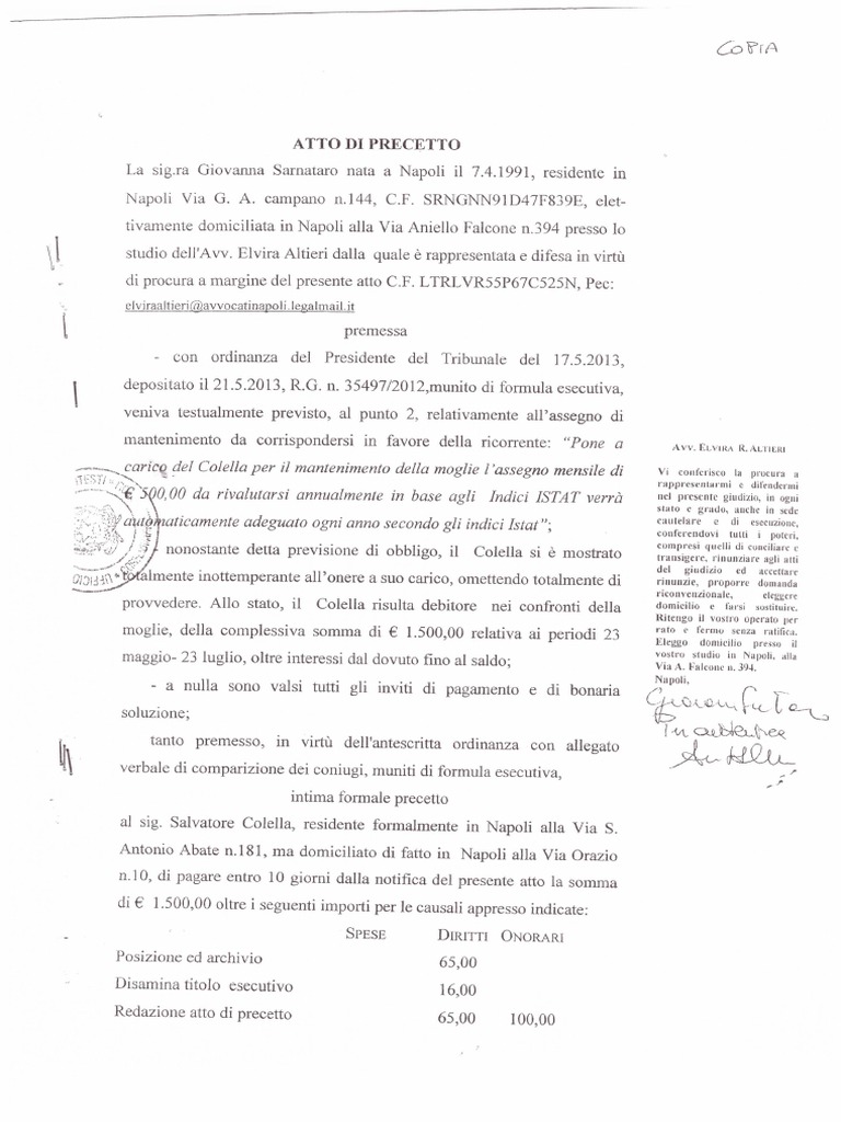 Atto Di Precetto Notificato PDF | PDF
