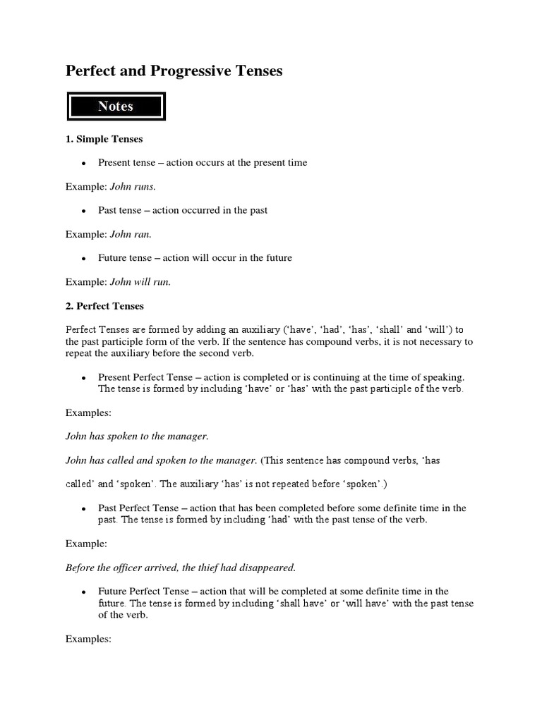 Perfect and Progressive Tenses | PDF | Grammatical Tense | Perfect ...