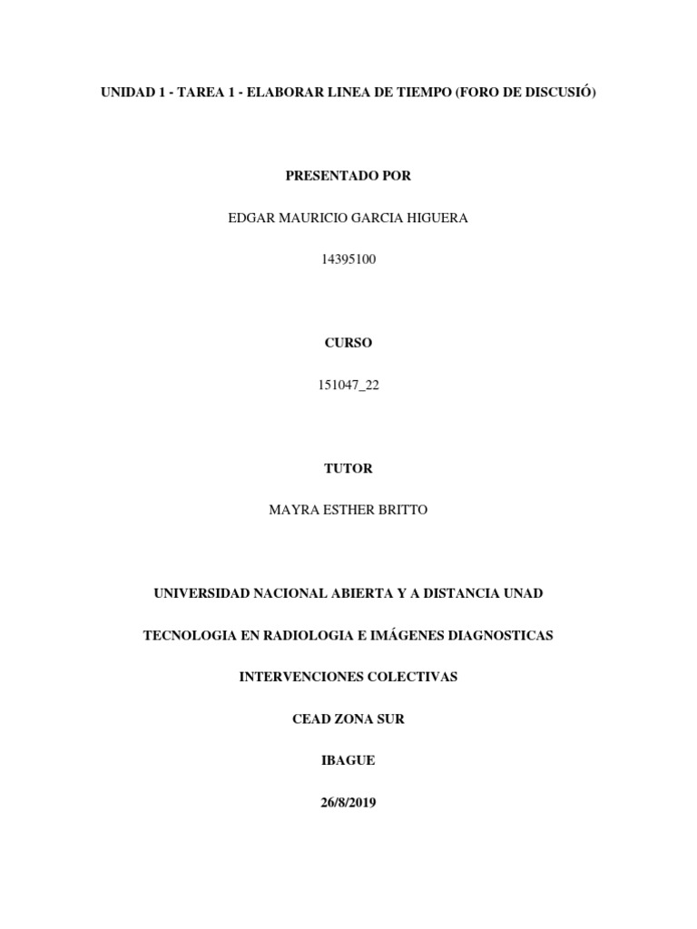Unidad 1 Tarea 1 Elaborar Linea de Tiempo Foro de Discusión.. | PDF ...