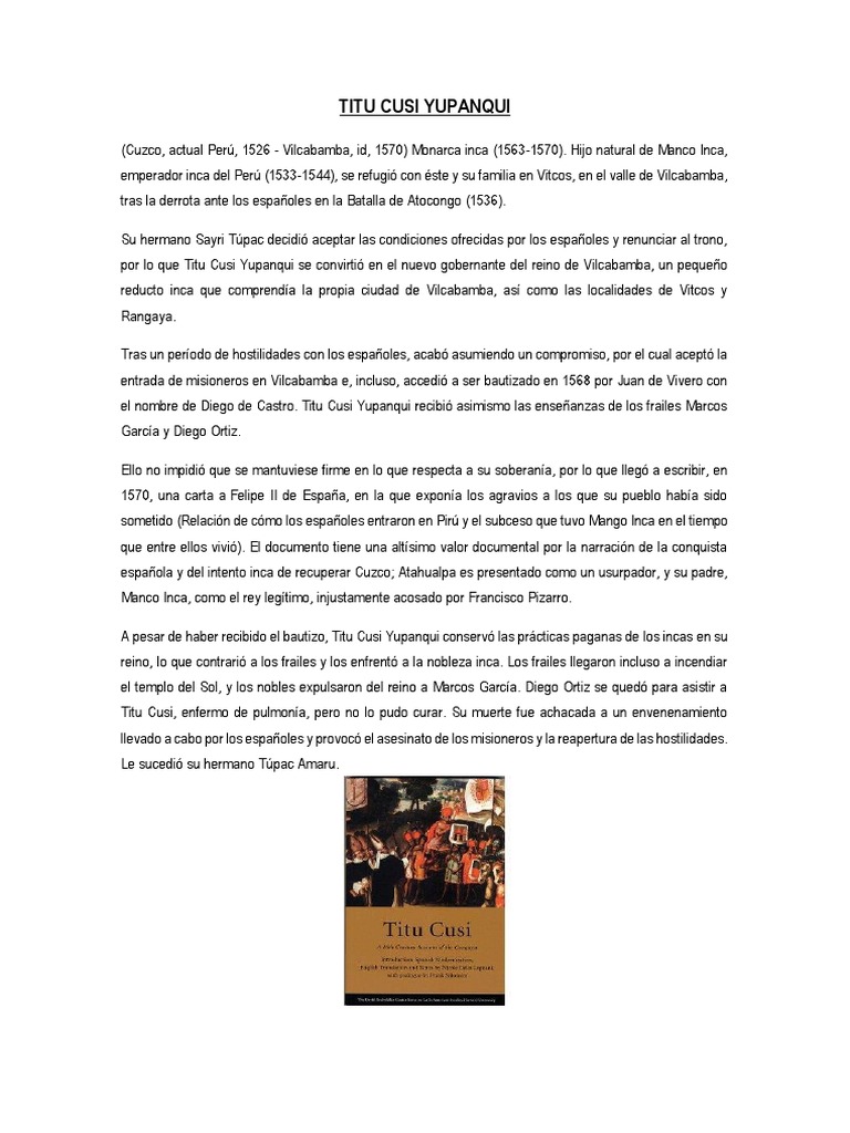 Titu Cusi Yupanqui Ordenado | PDF | Imperio Inca | Perú