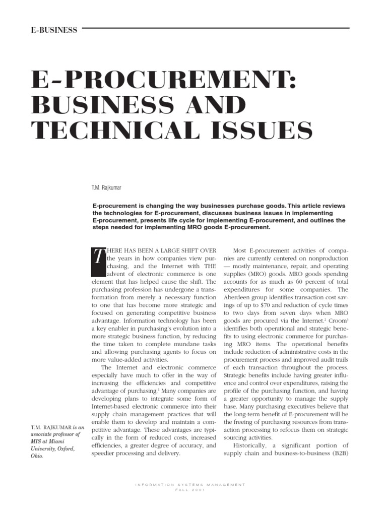 E-Procurement ISM 2001 | PDF | Enterprise Resource Planning | Procurement