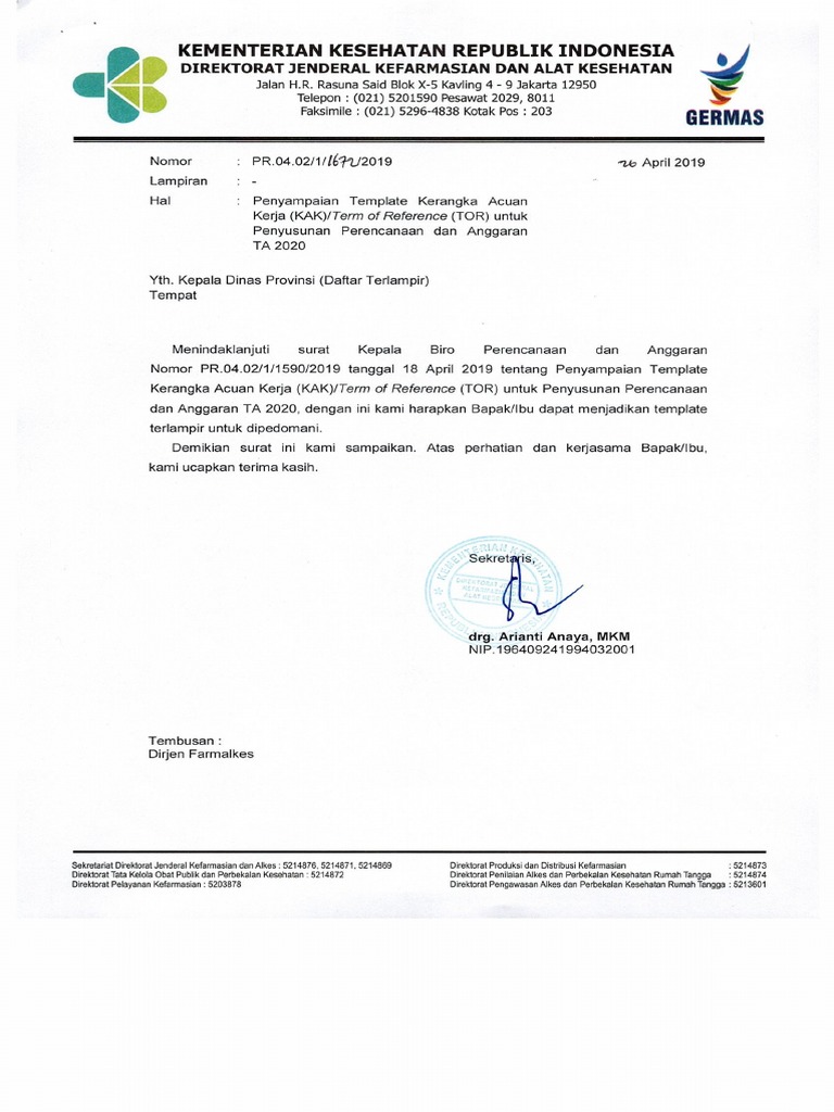 Surat Penyampaian Template KAK-TOR-1 PDF | PDF
