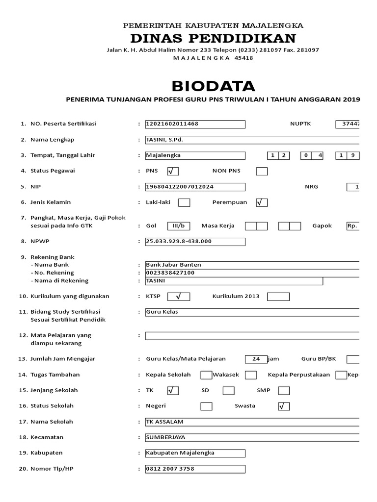 Biodata TPG | PDF