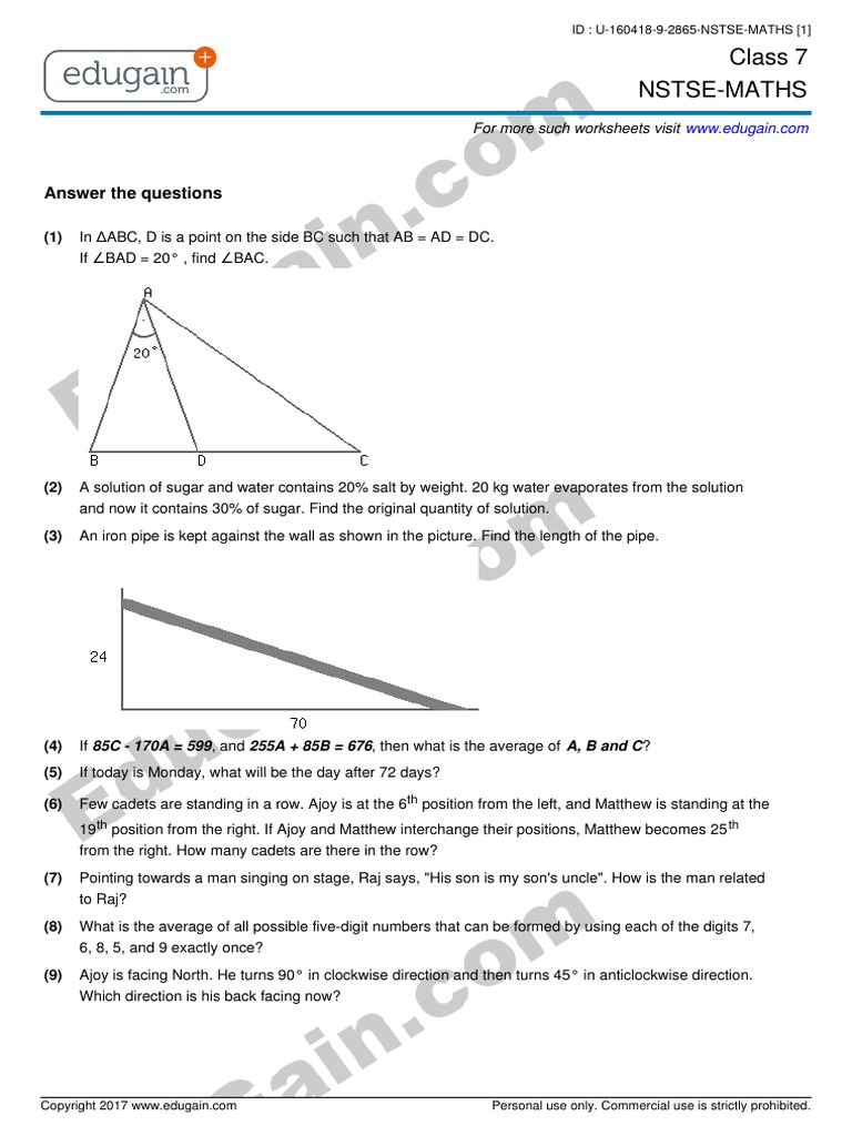 Class 7 Nstse-Maths: Answer The Questions | PDF | Foods | Food And Drink