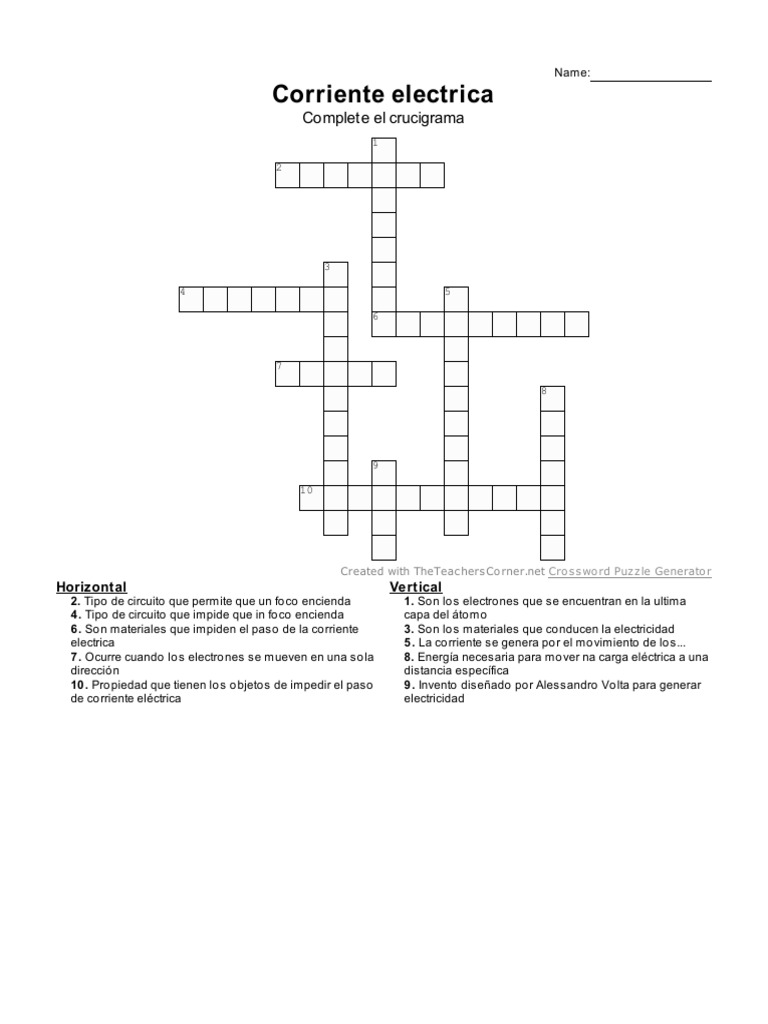 Crucigrama Corriente Electrica | PDF