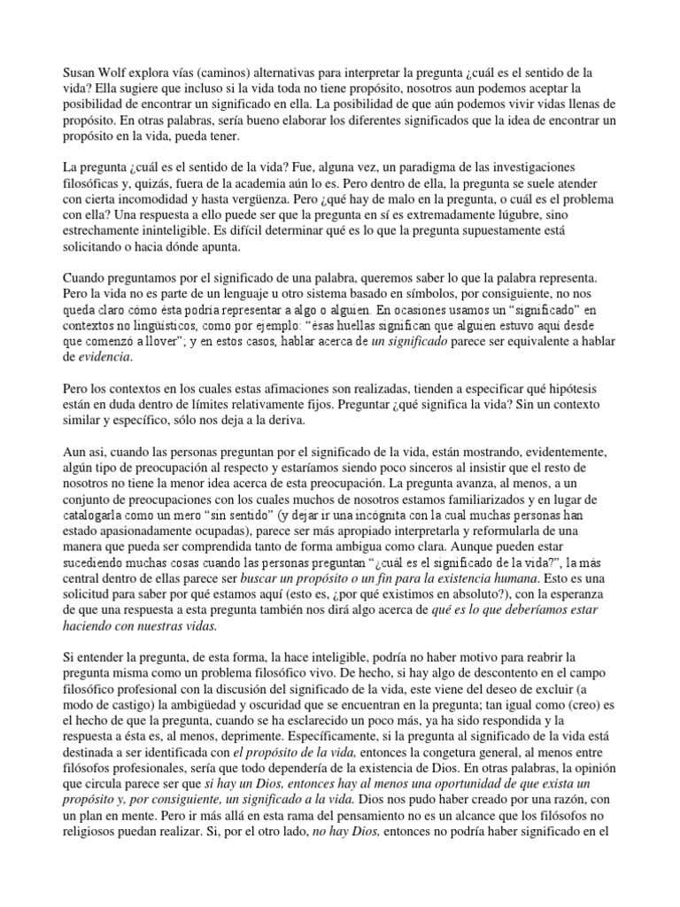 Susan Wolf - The Meaning of Lives | PDF | Significado de la vida | Vida