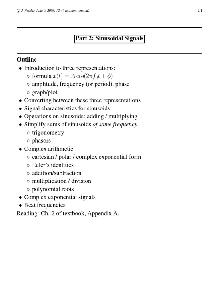 Representation and Characteristics of Sinusoidal Signals | PDF ...