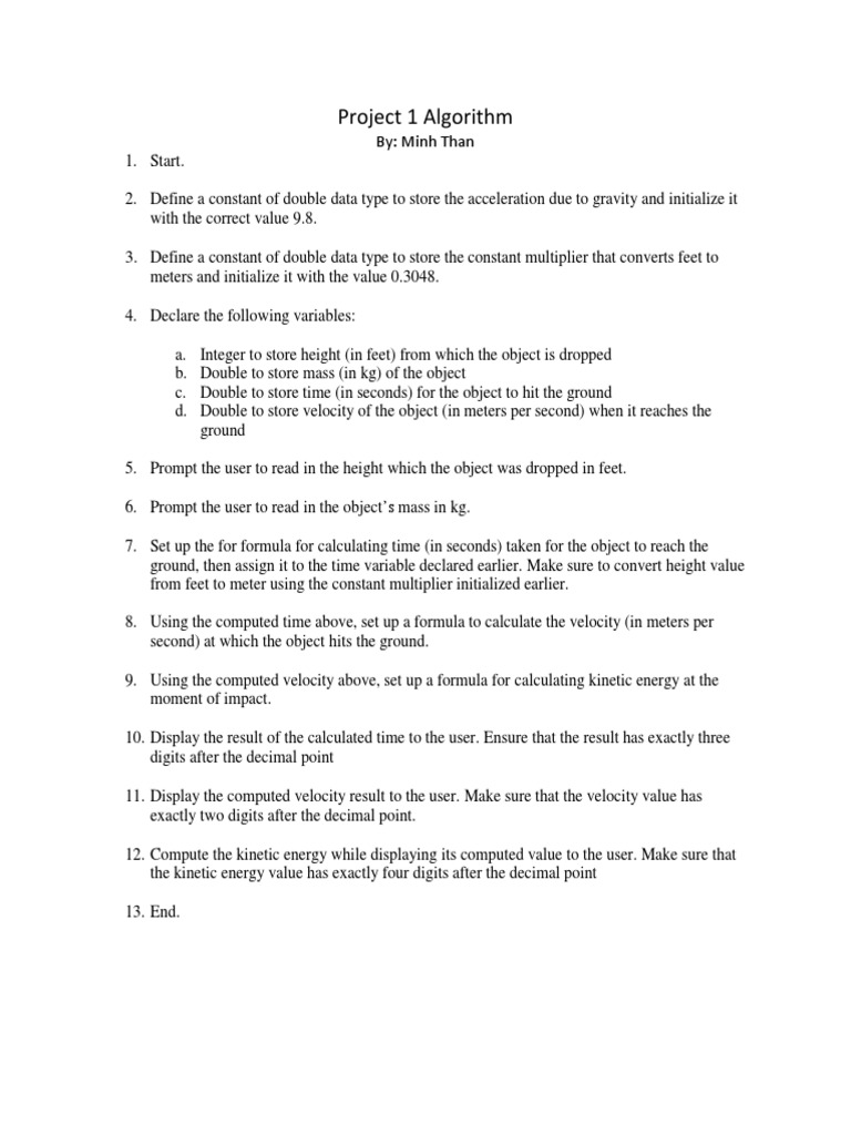Project 1 Algorithm (mht0049) | PDF